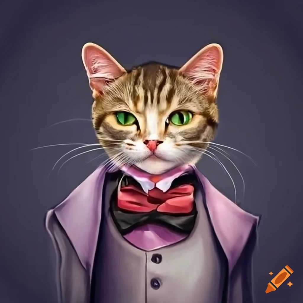 A shy butler servant cat with wide face