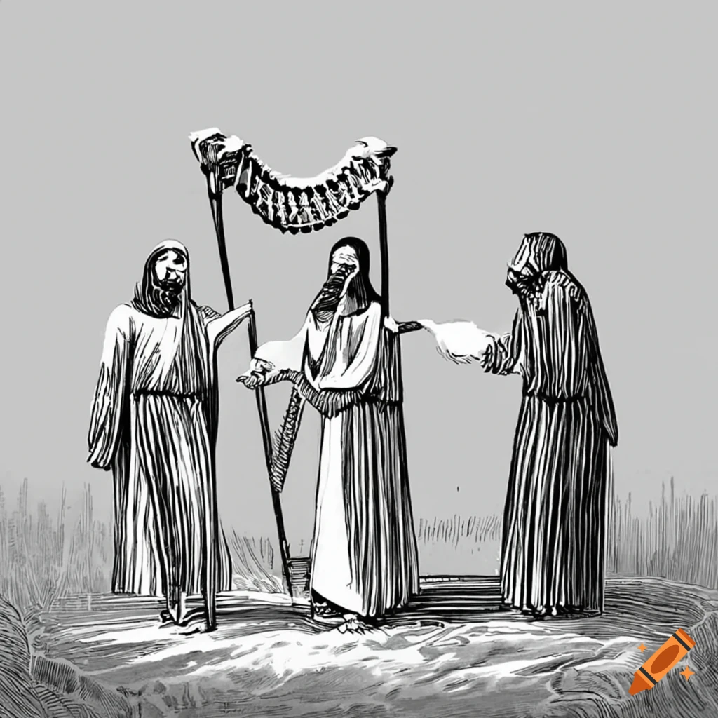 Old testament three men landscape harp israel bethel line drawing black ...