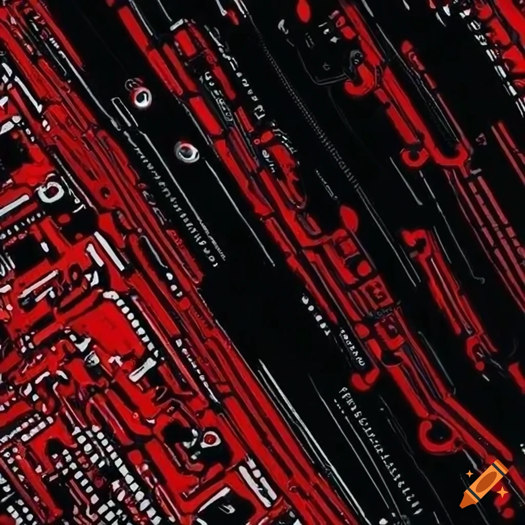 Red and white circuit board pattern