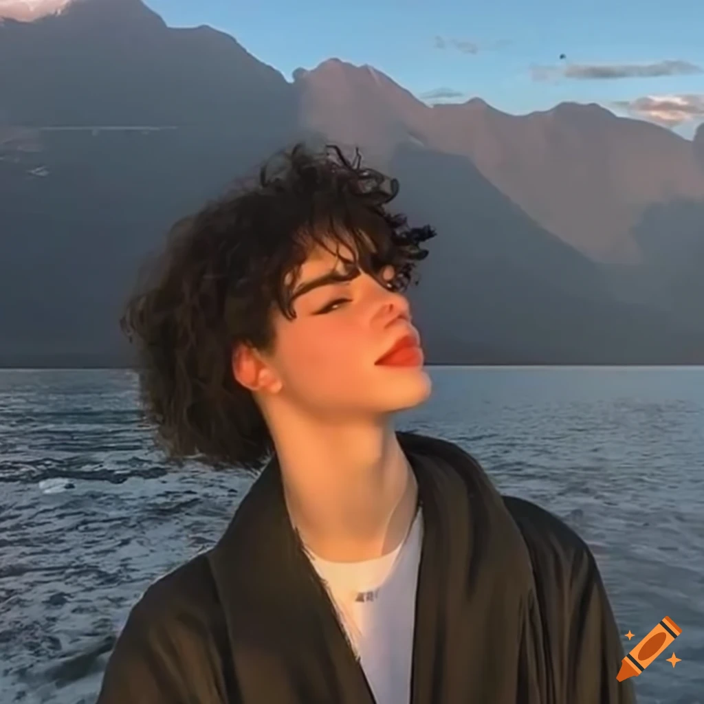 Chico guapo con pelo largo y ondulado tomandoce una foto aesthetic con ...