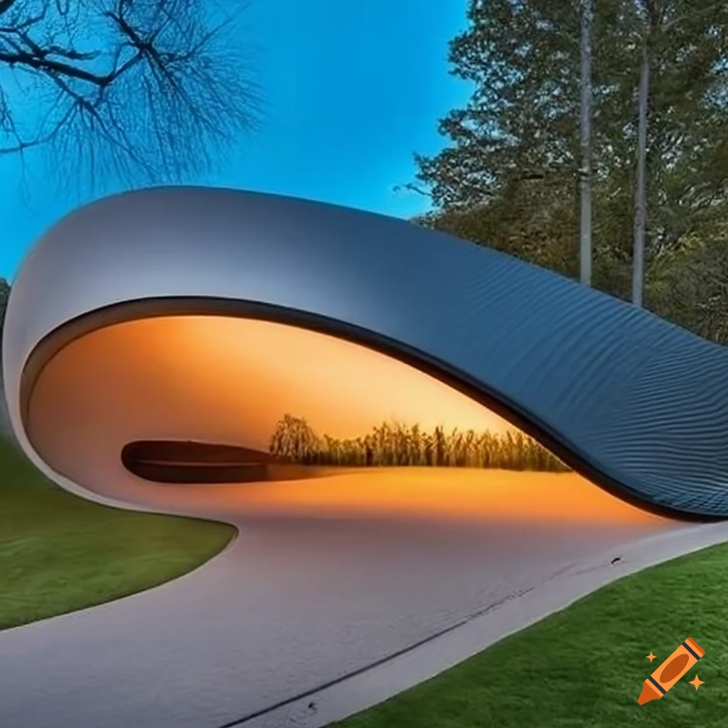 Modern organic asymmetrical curved pavilion exterior on Craiyon