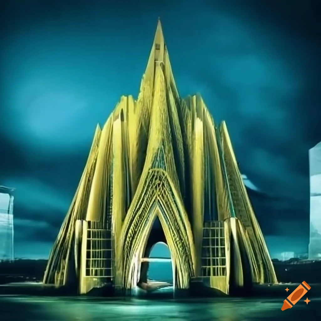 Futurist giant city weird design complex structures yellow strange ...