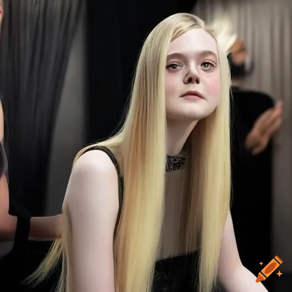 Elle Fanning gets her long, straight hair trimmed by a stylist while ...