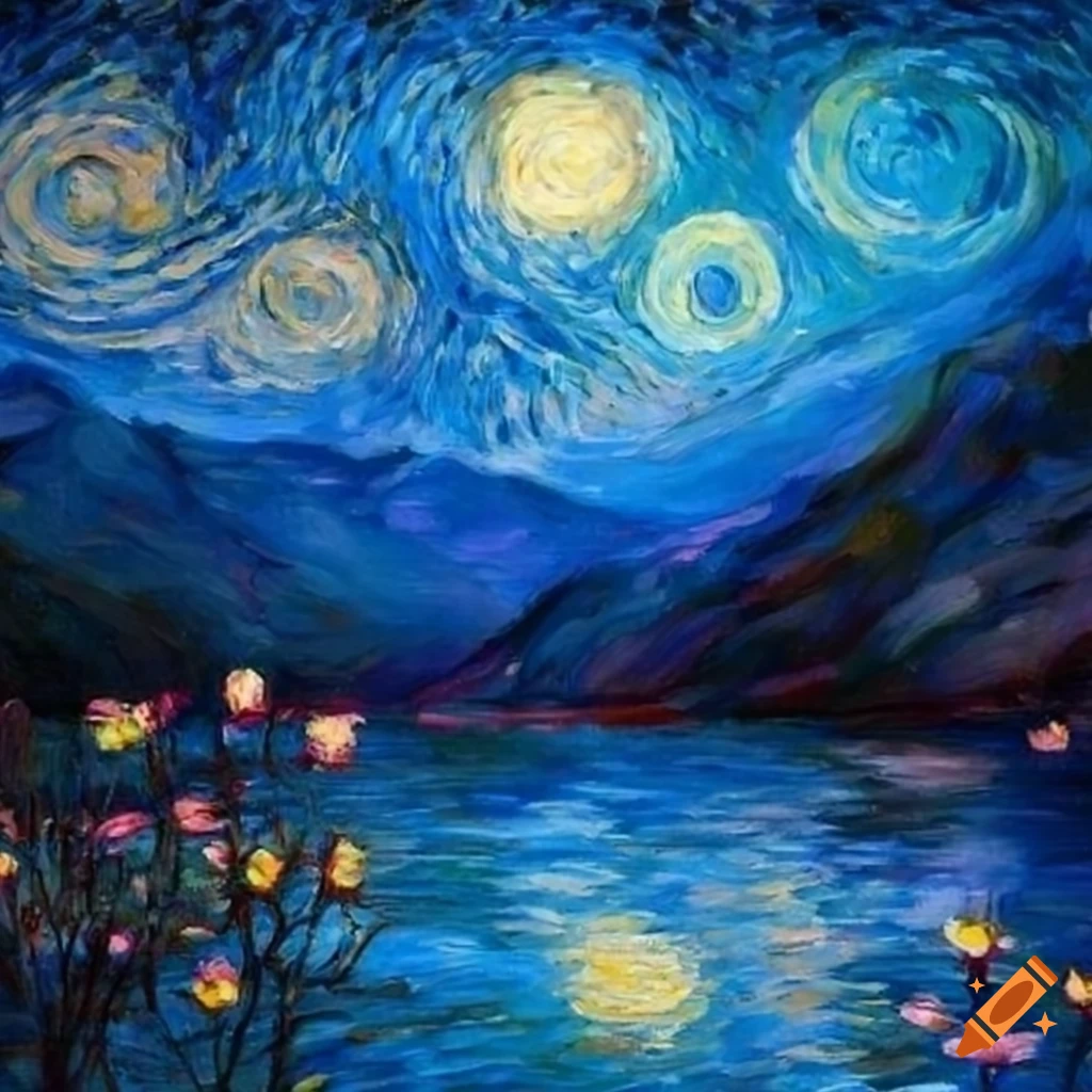 A magnolia tree in blossom with pond In lotus flowers, mountains behind ...