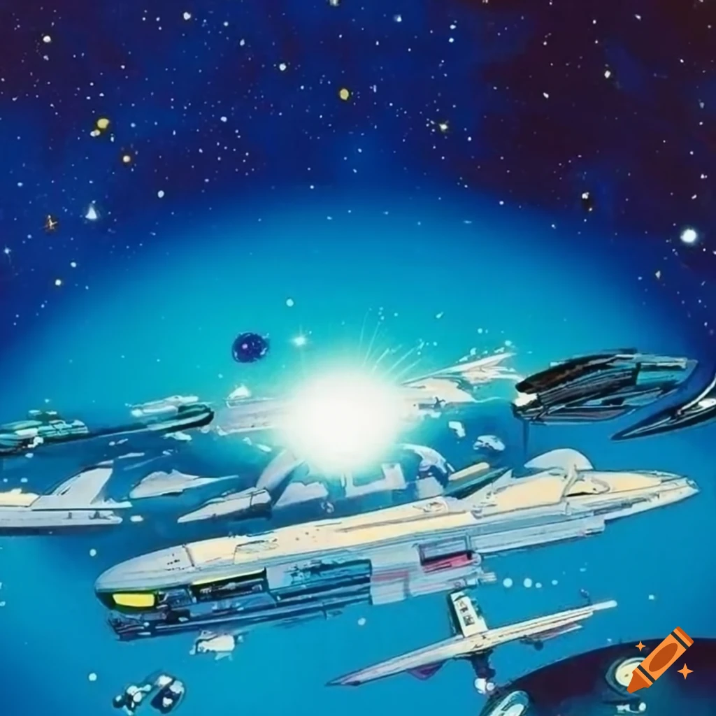 Sci fi 90s anime art poster space opera, space, spaceships, planets ...