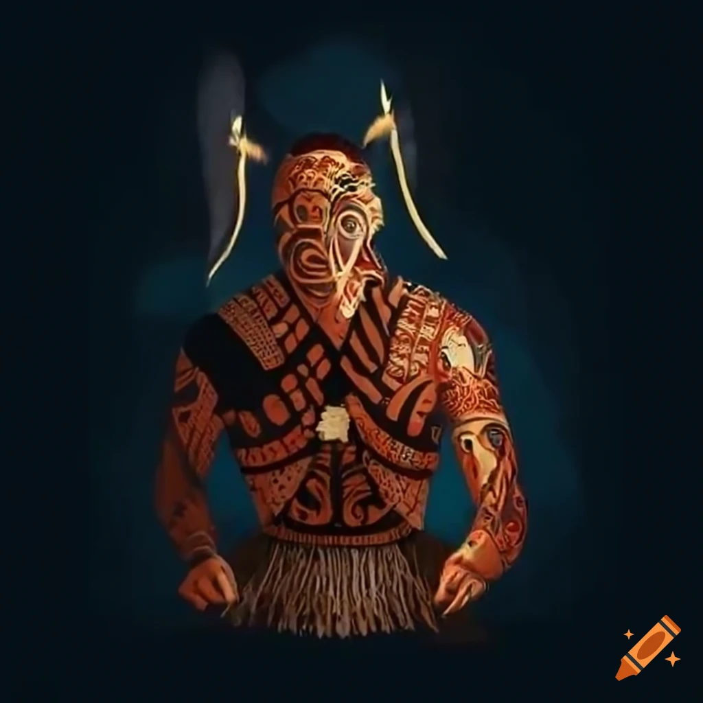 Maori warriors in traditional clothing performing haka