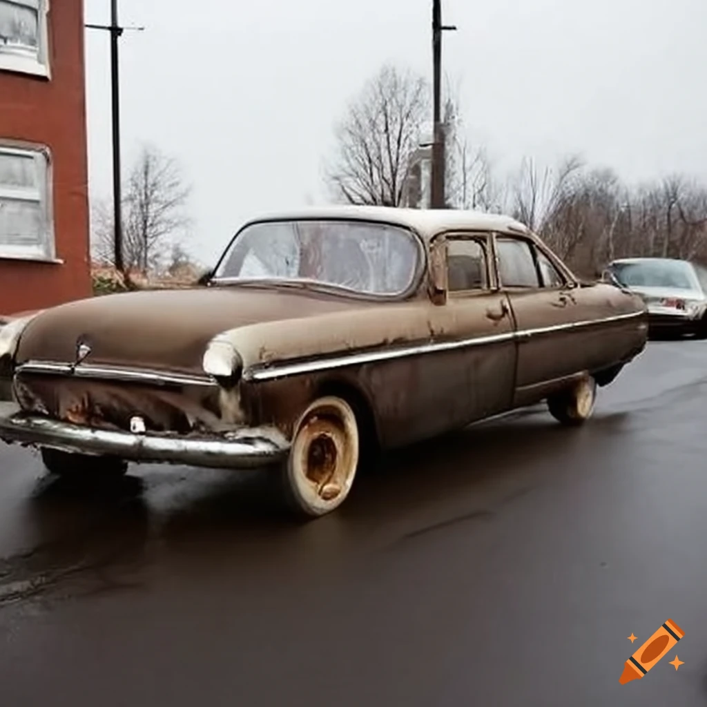 Scruffy old car driving past slowly on Craiyon