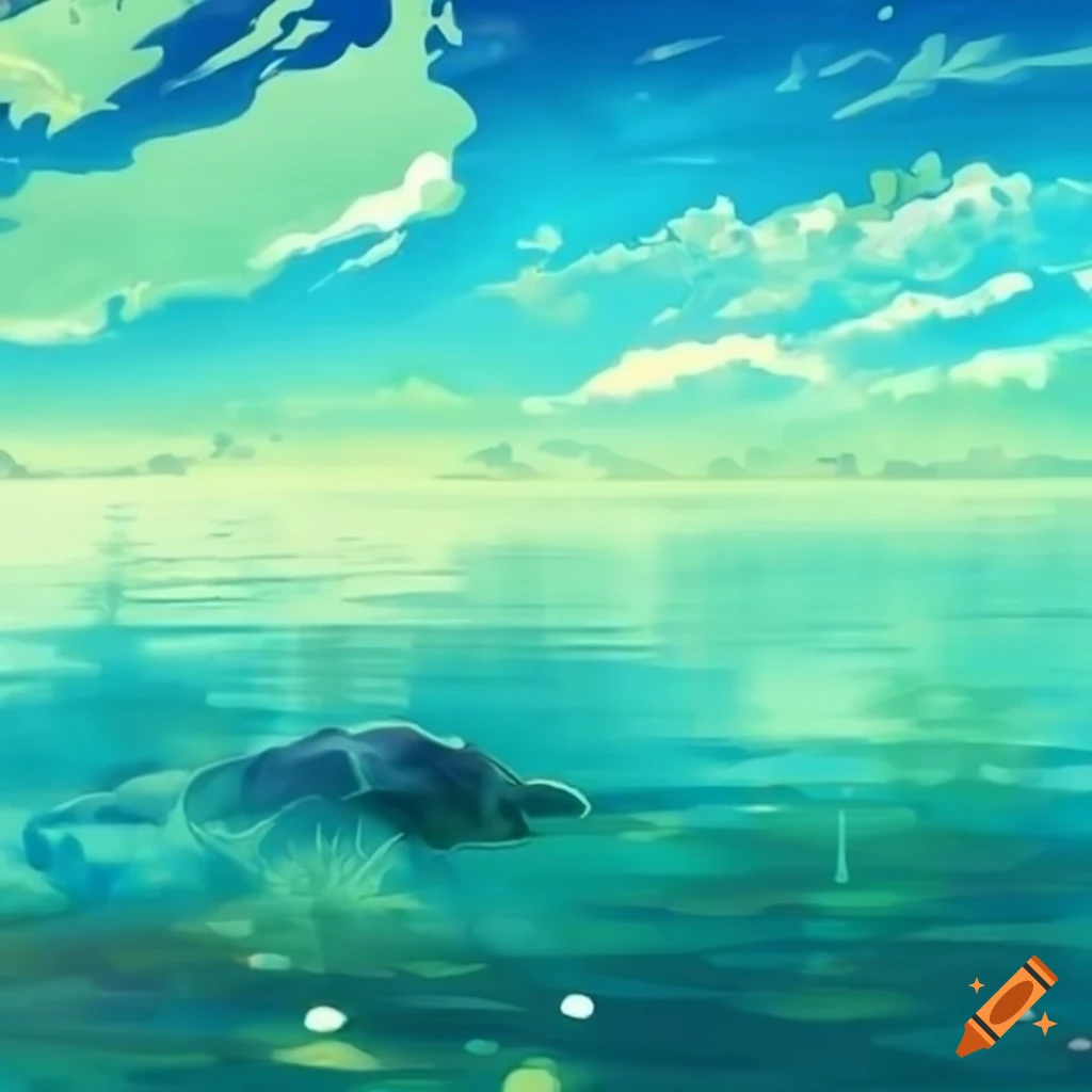 Anime style of a green ocean on Craiyon