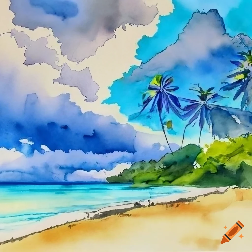 Pacific island, watercolor