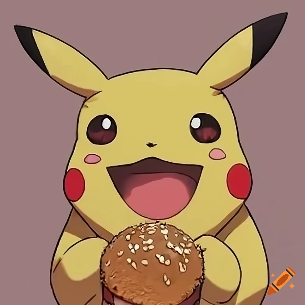 Pikachu eating a cheeseburger at mcdonald’s, pokémon anime on Craiyon