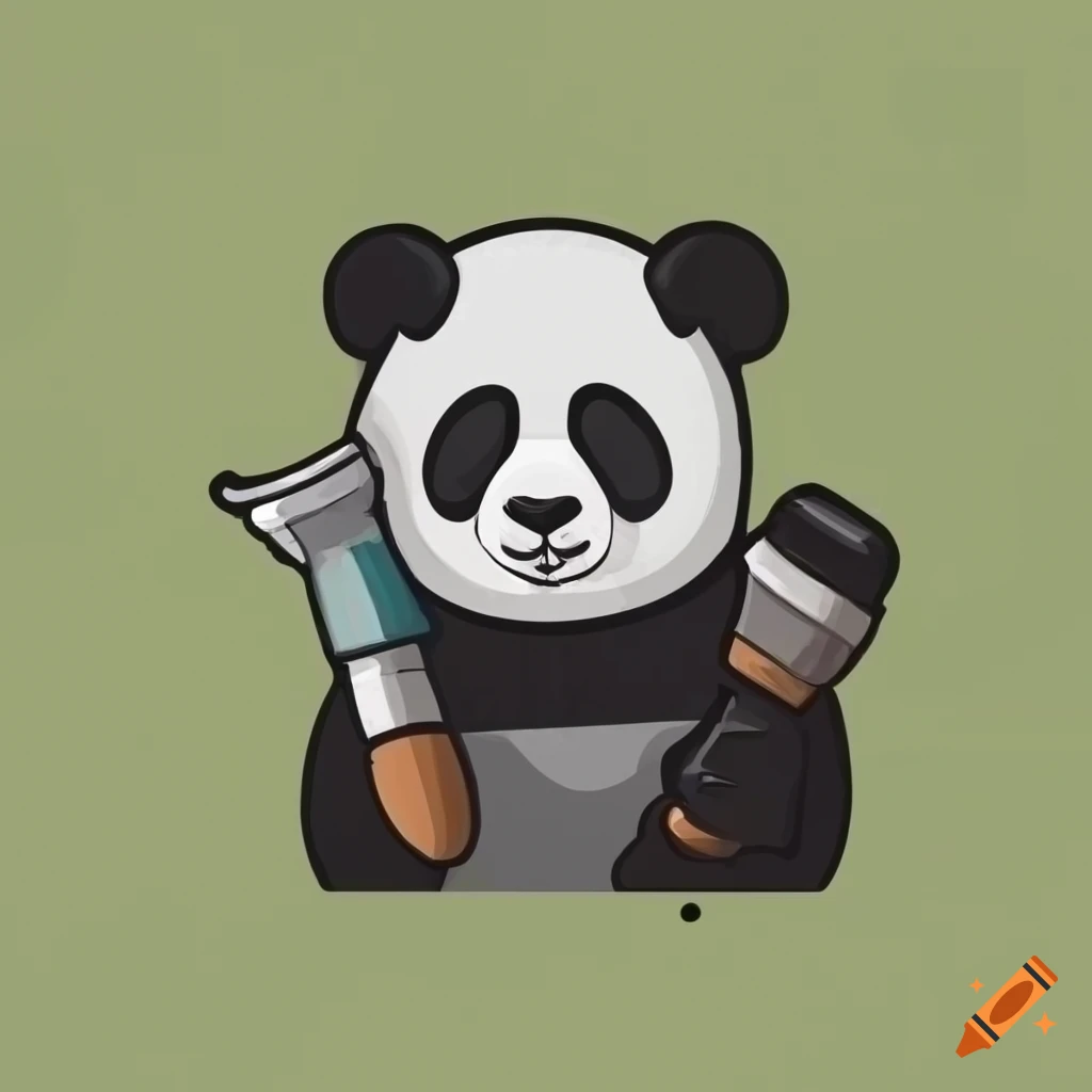 Panda logo, sophisticated, panda holding paintbrush, BOLD outlines on ...