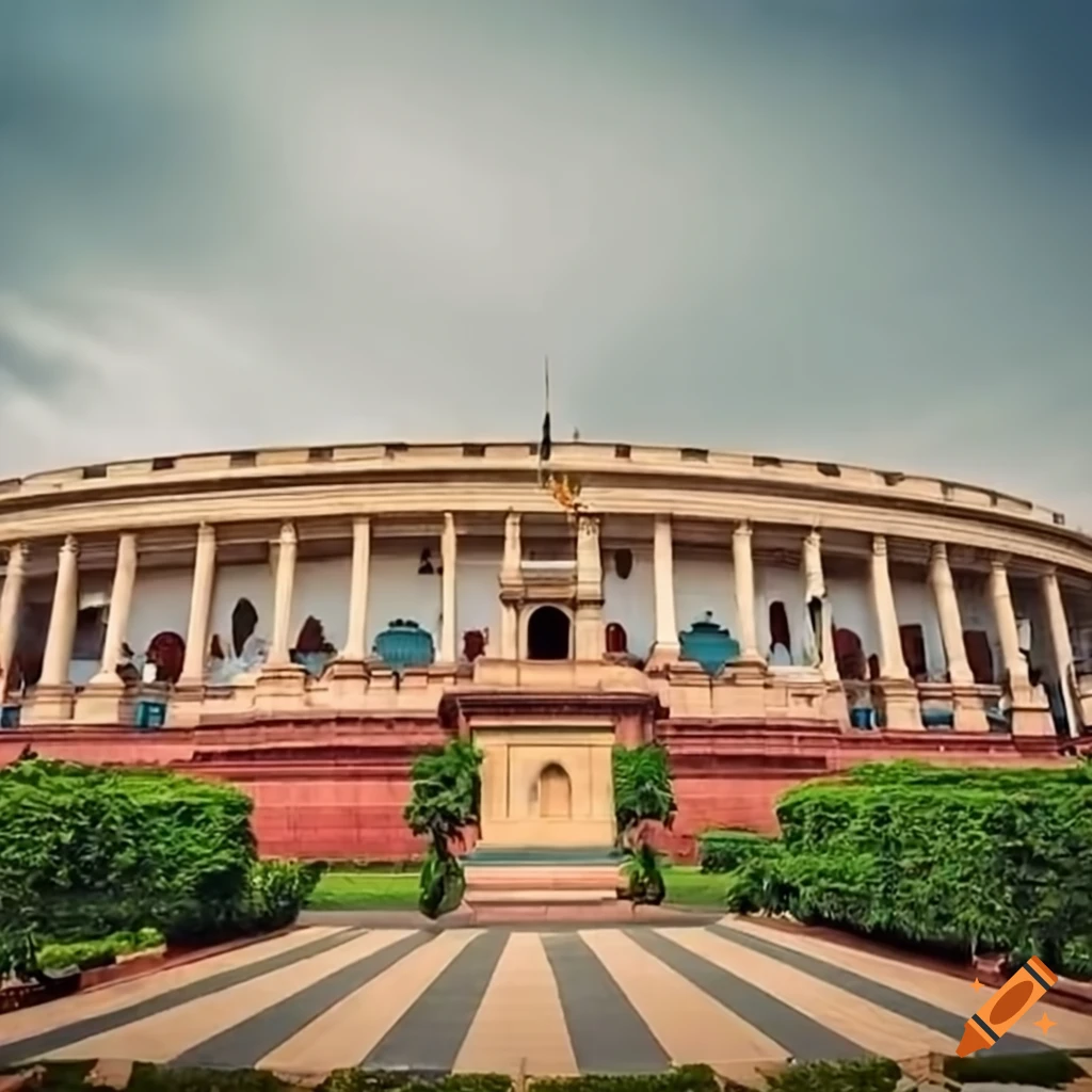 Indian government emblem in parliament building on Craiyon