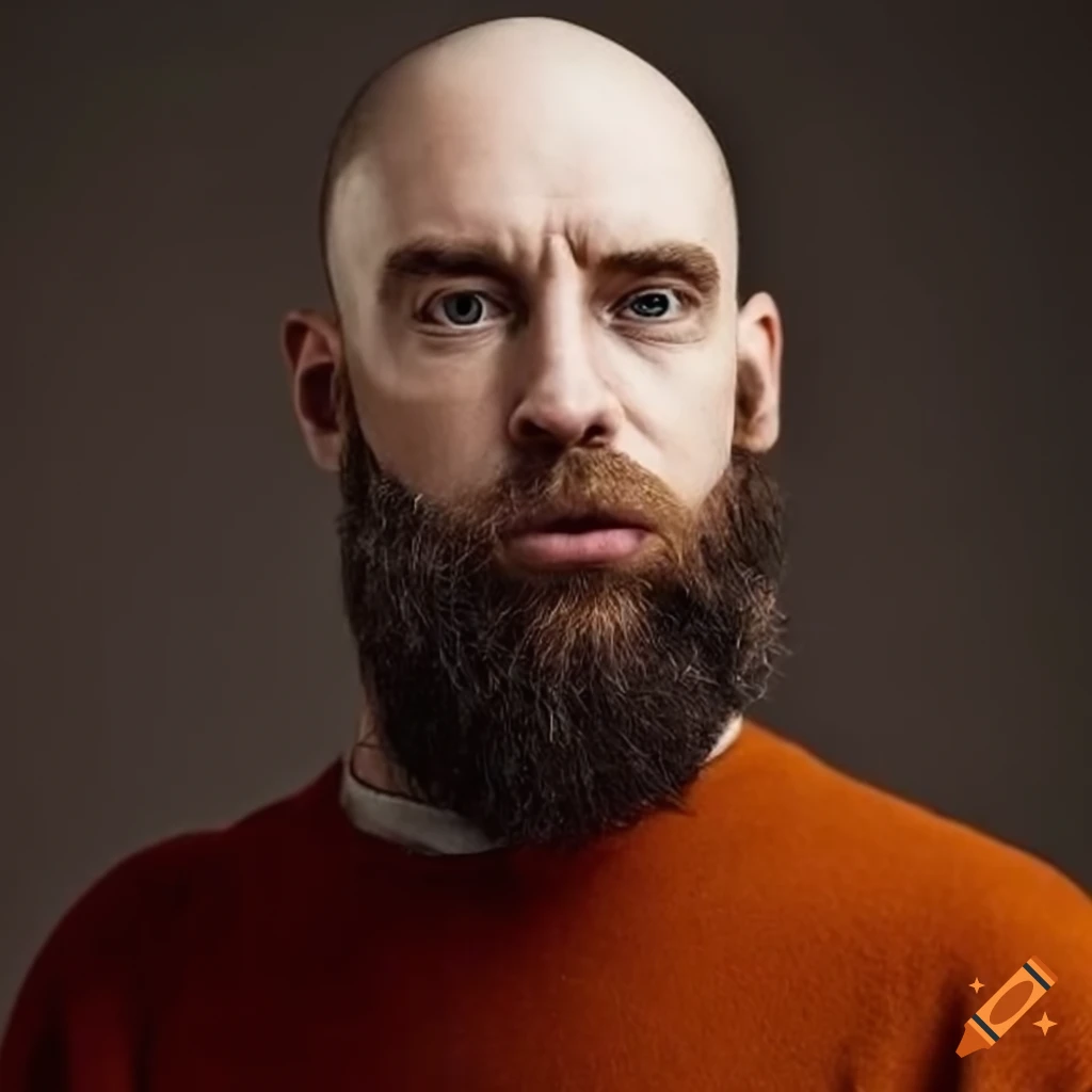 Friendly bald man with brown beard