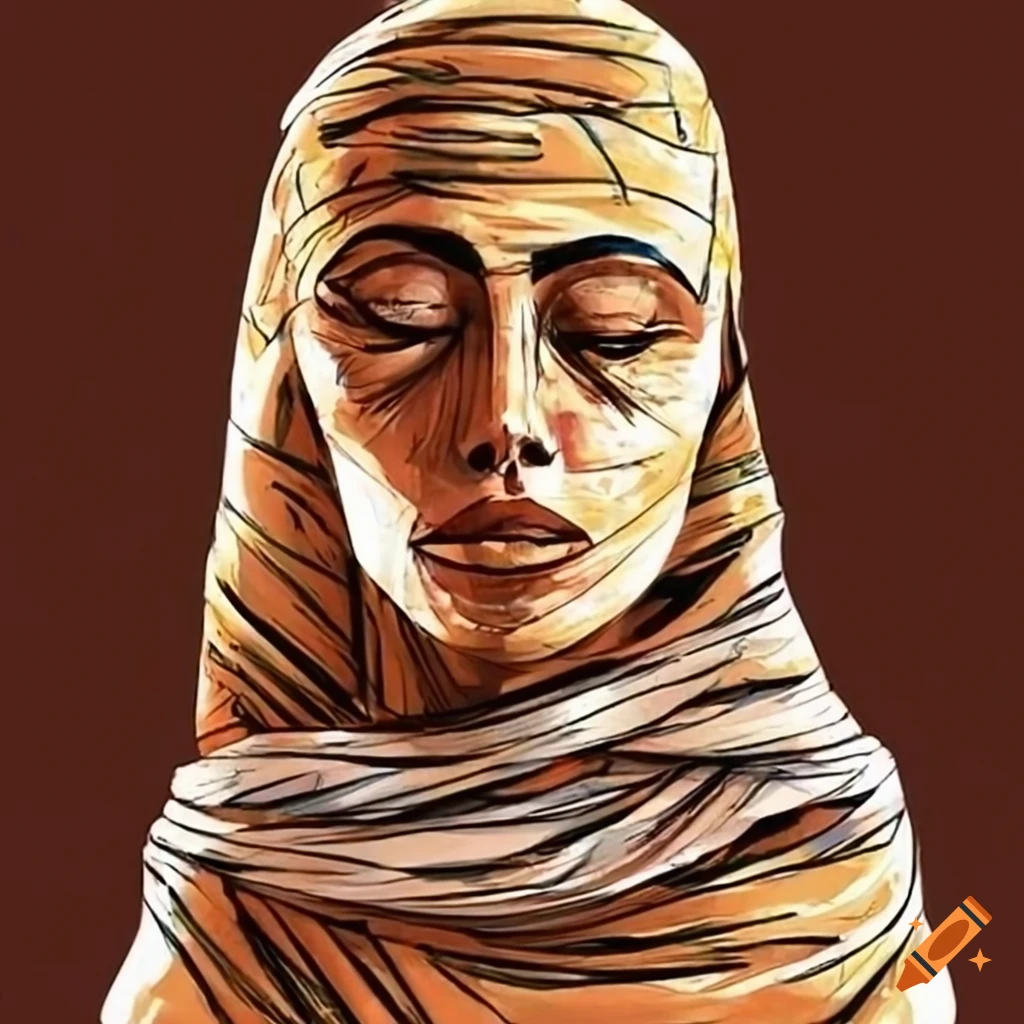 Ancient egyptian mummy bandaged woman eyes closed