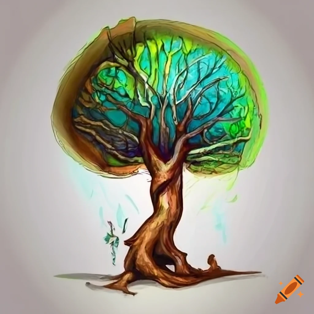 A tree half machine half biological on Craiyon