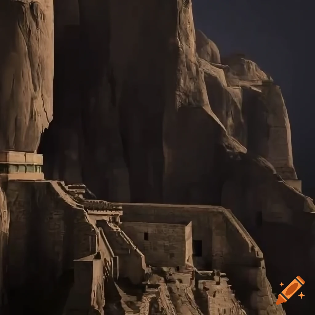 Gigantic ancient fantasy cityscape, brutalist concrete building ...