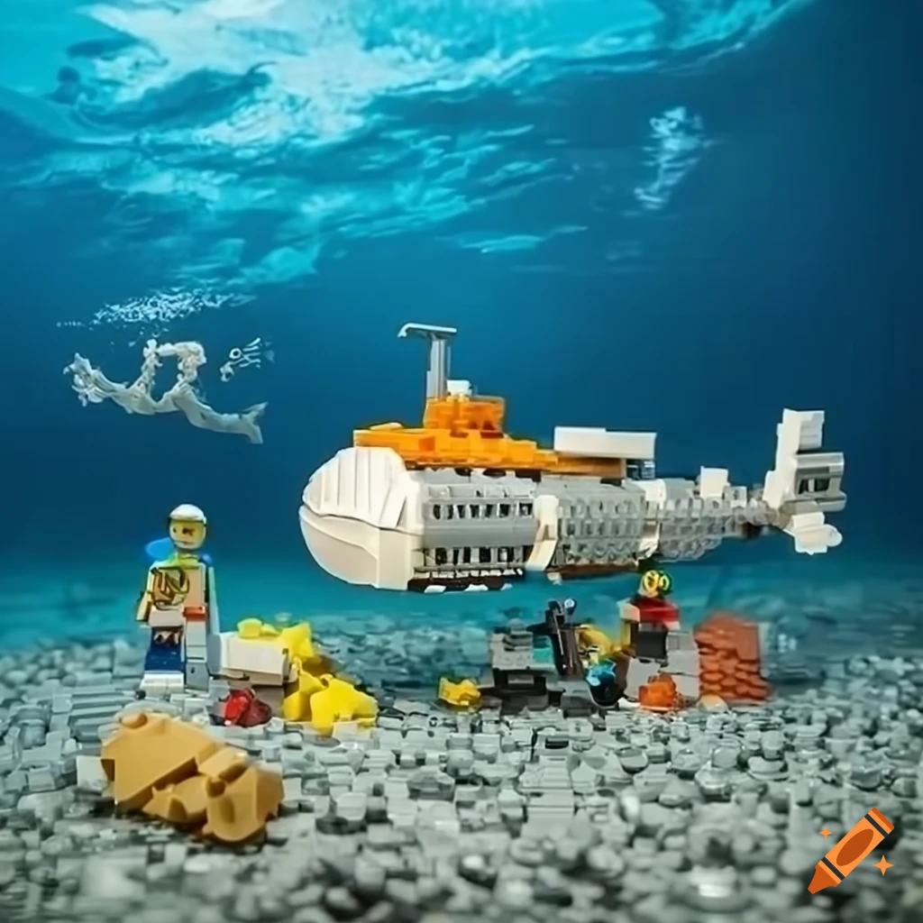 A lego Oceangate Submarine, include 5 skeleton minifigures and a small ...