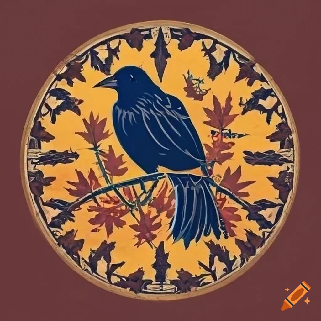 Traditional Pennsylvania Dutch hex sign with crows surrounded by maple ...