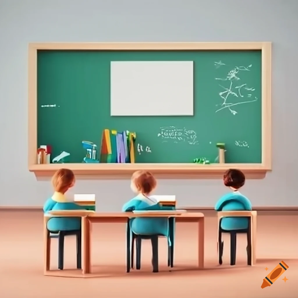 Teacher and students in a minimalist classroom on Craiyon