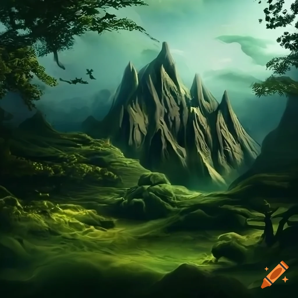 Fantasy world trees mountain on Craiyon