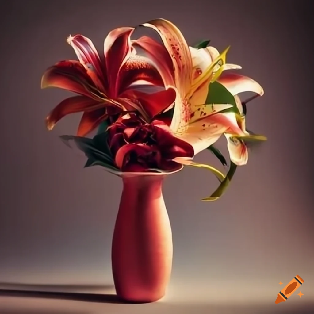 Bouquet of lilies and mattiola left tied with a ribbon on Craiyon