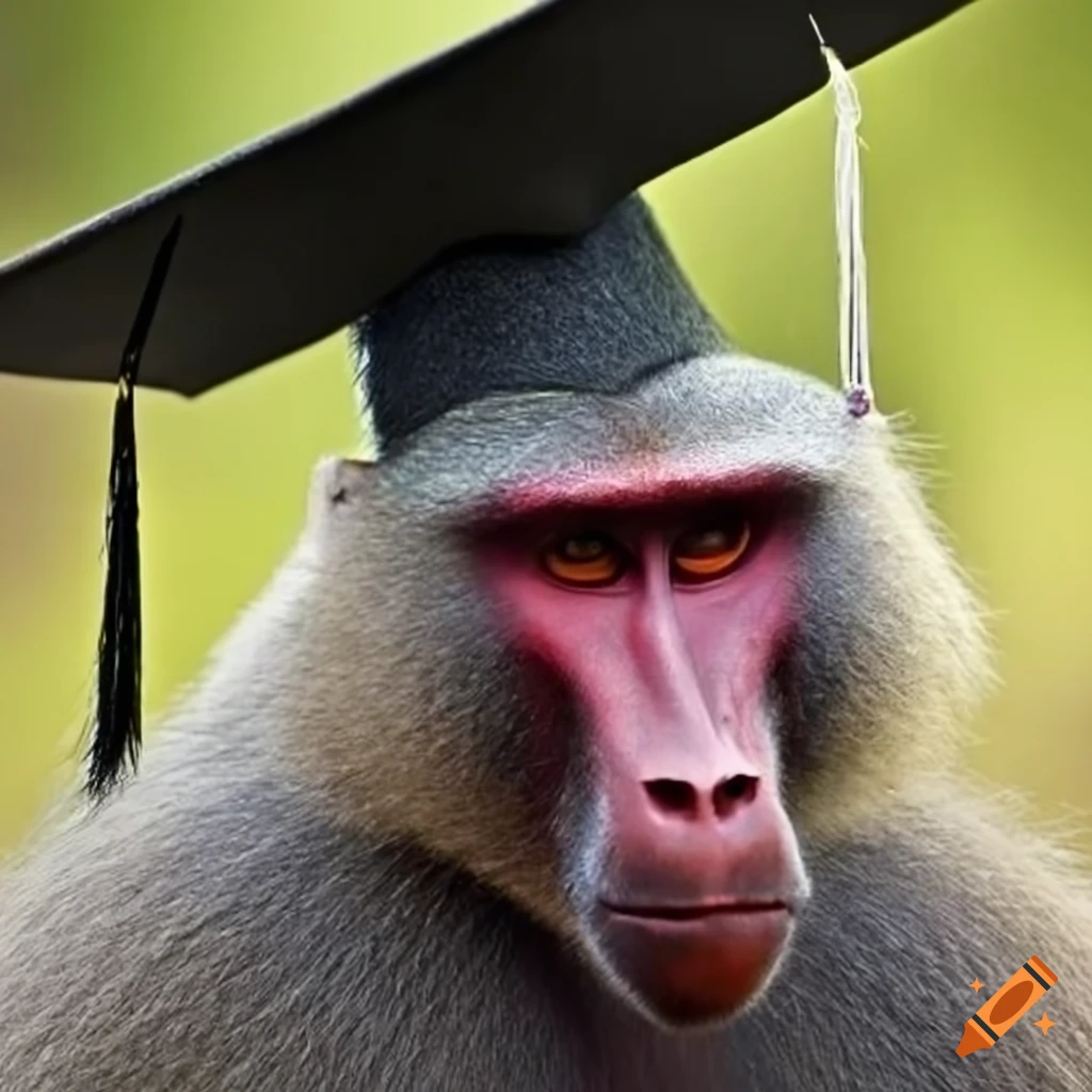 Portait of a baboon wearing a graduation cap on Craiyon
