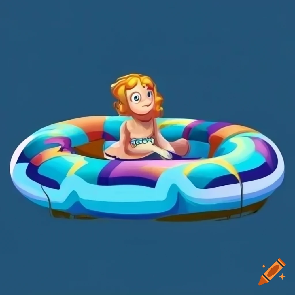 2d cartoon of bumper boats, one is stay at motion and the other is in ...