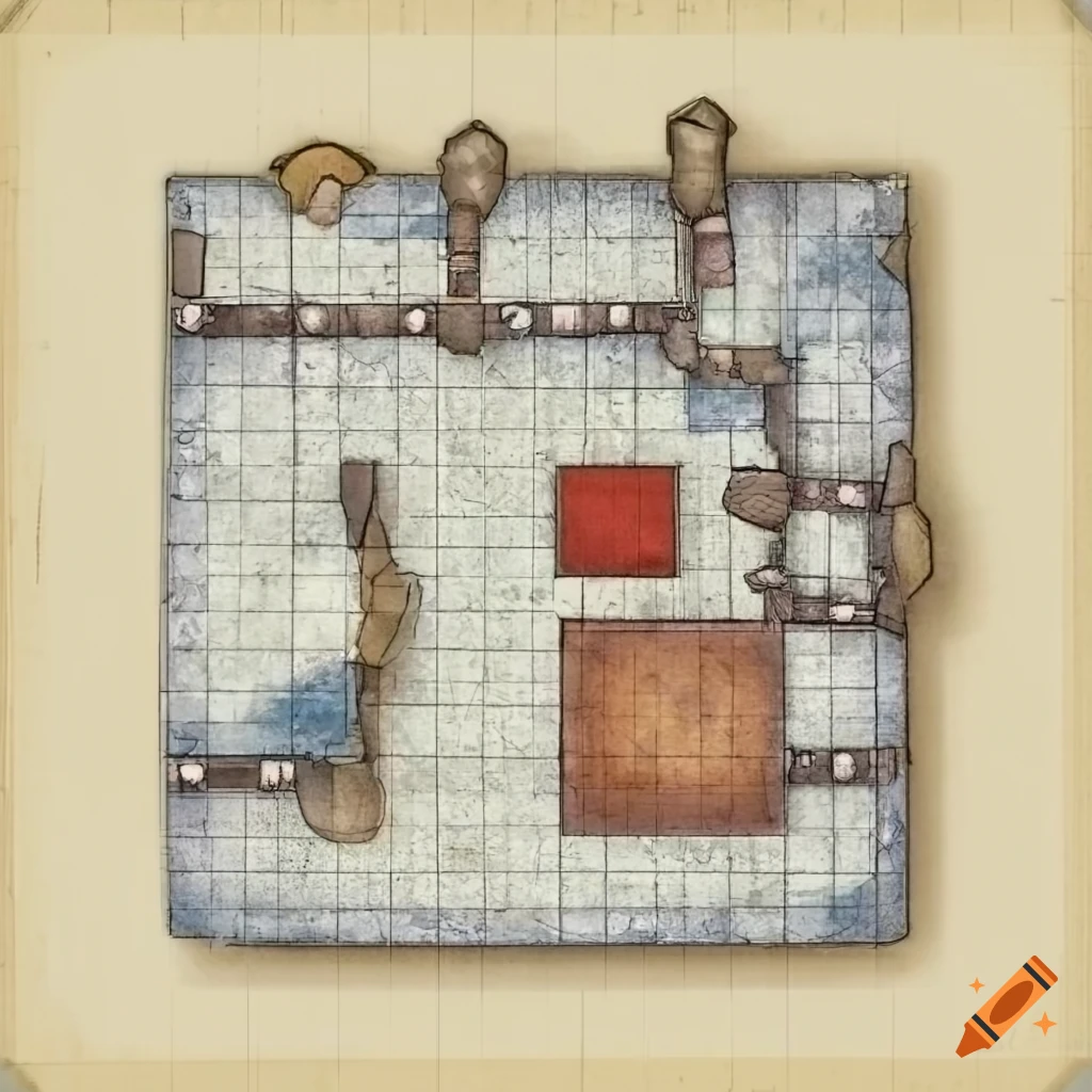 Dnd indoor battlemap with grid lines on Craiyon