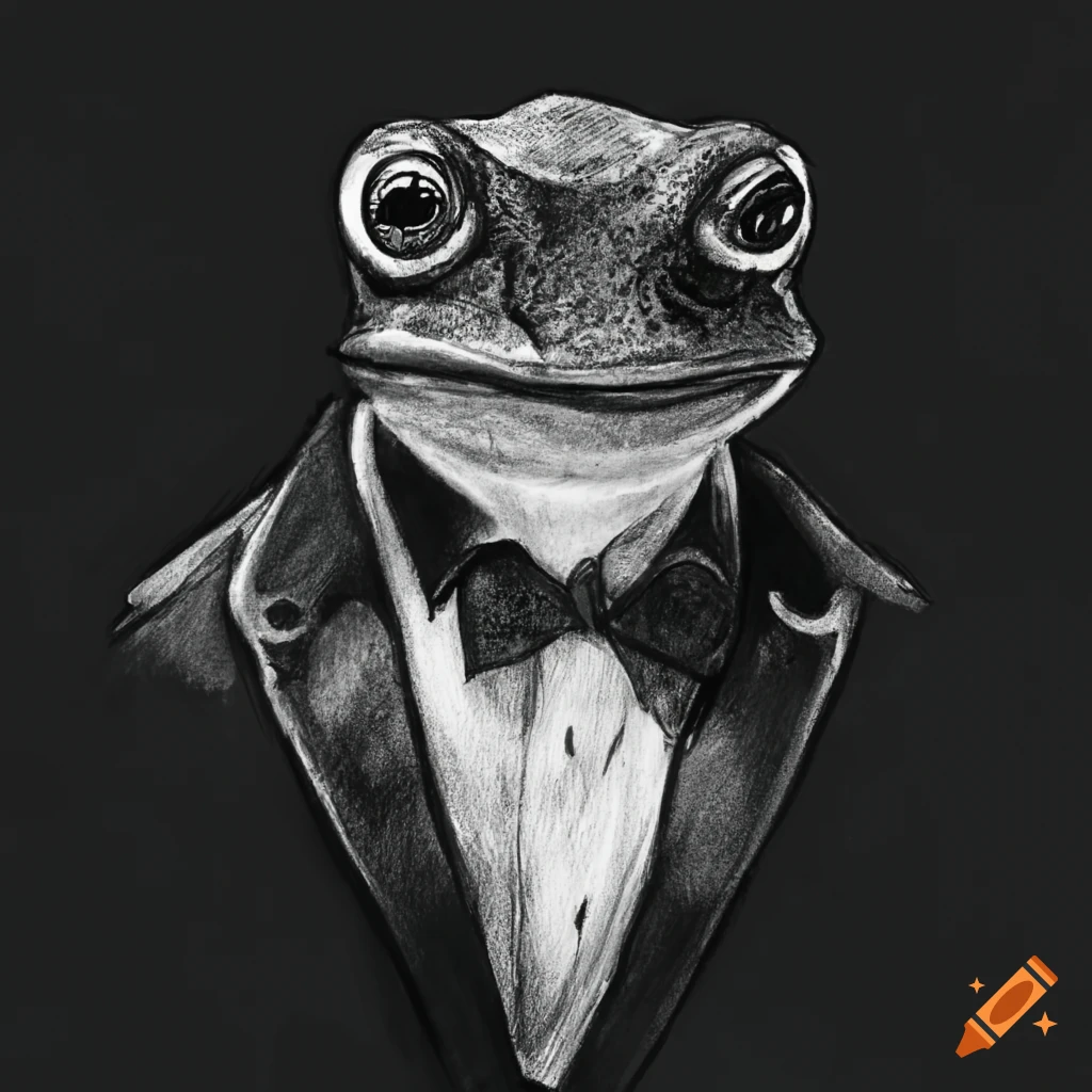A stoic frog with a tuxedo on Craiyon