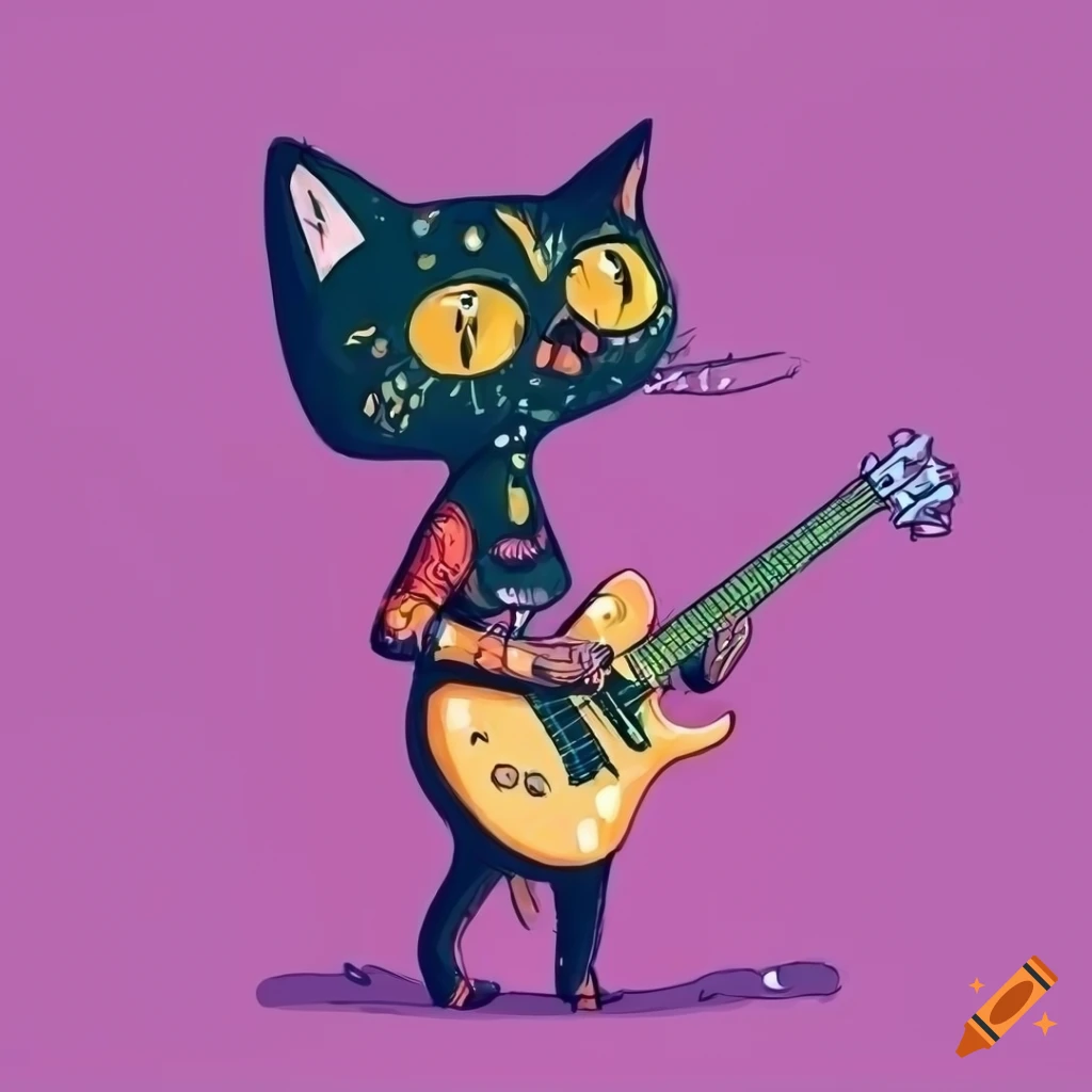 Cats draw style doodle, punk musician, cartoon minimal on Craiyon