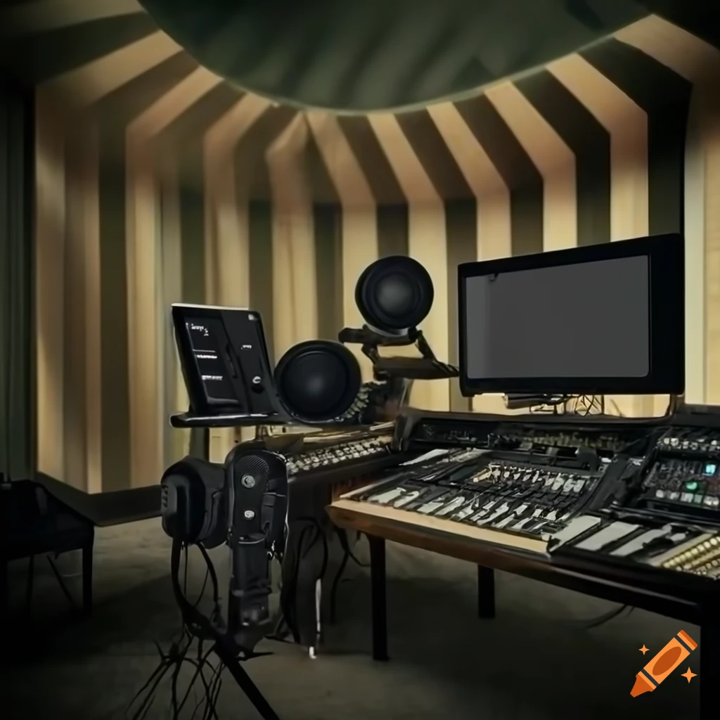 Music recording studio with acoustic recording equipment inside the ...