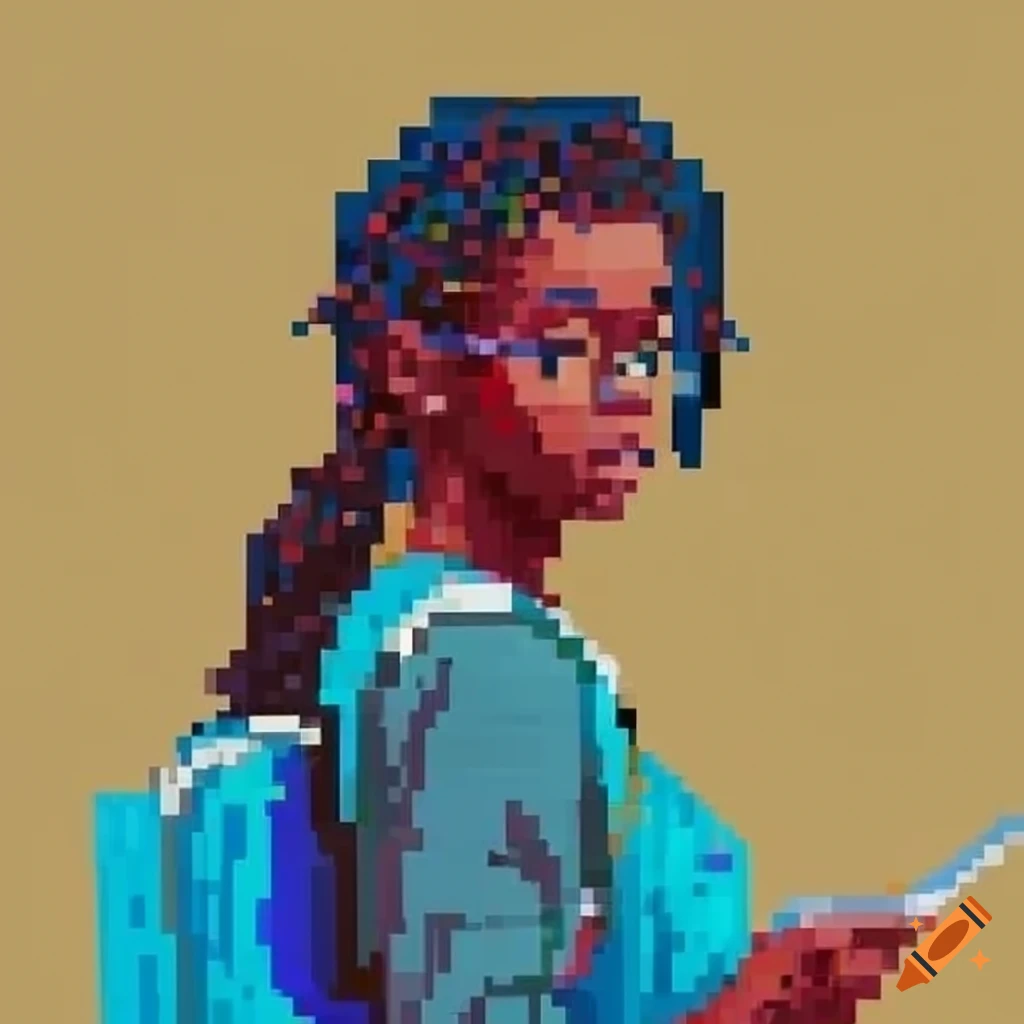 Pixel art of a black female college student on Craiyon