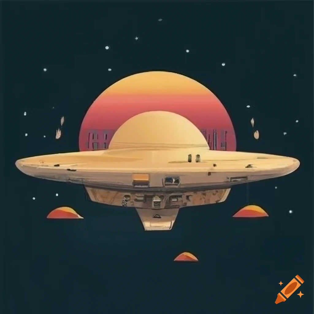 Spaceship retro album cover beige on Craiyon