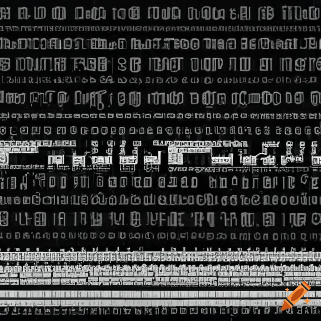 White bar-code-like symbols of computer code on a black background ...