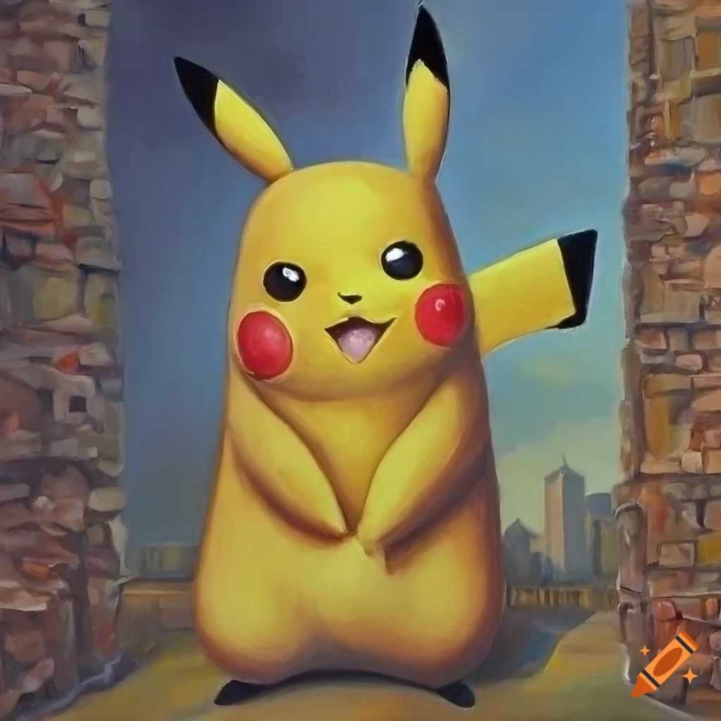Pikachu waving at the viewer painted by Jacek Yerka, modern surrealism ...