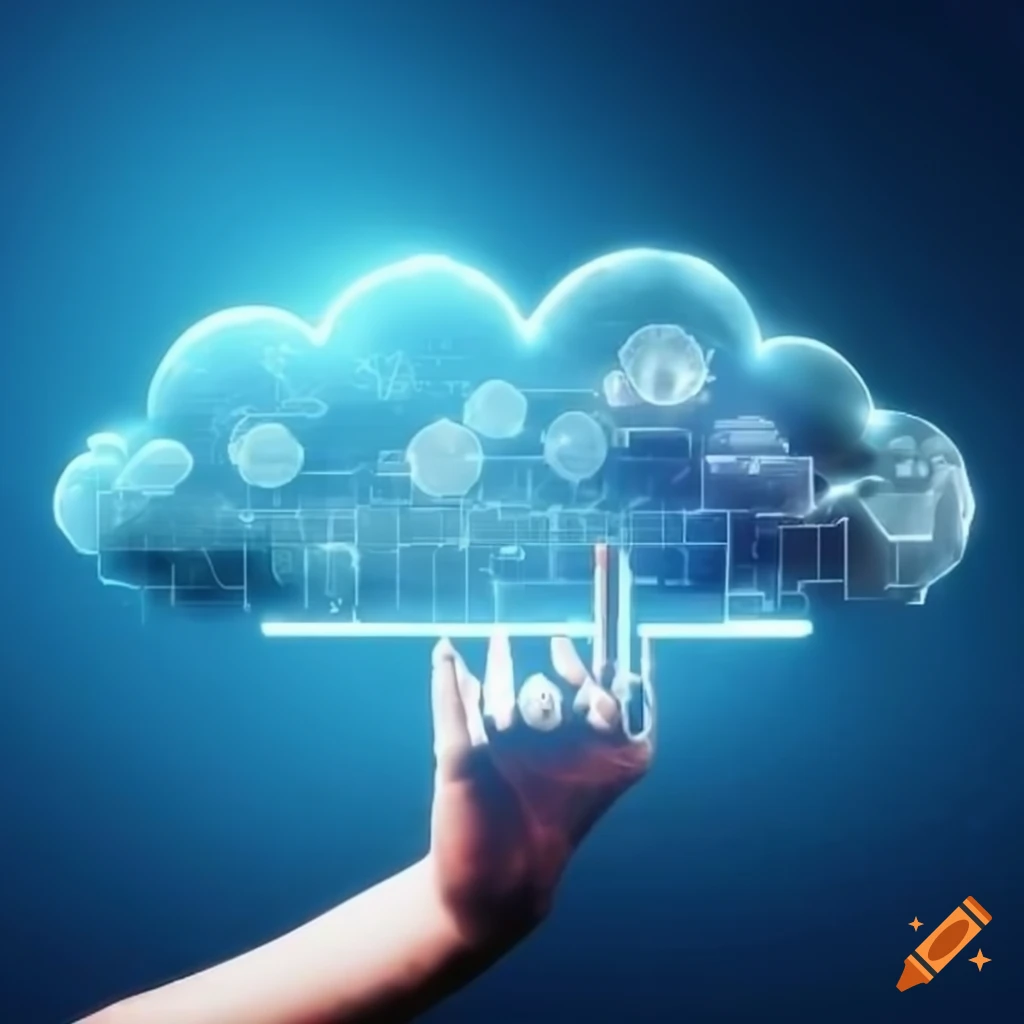 Innovative live-action 3-d type image showing cloud computing ...