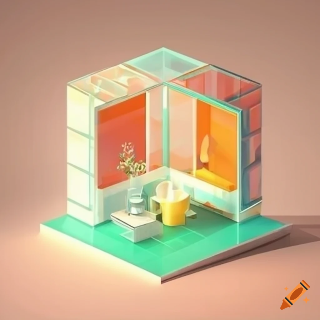 Glass isometric cube room inspired by tulips