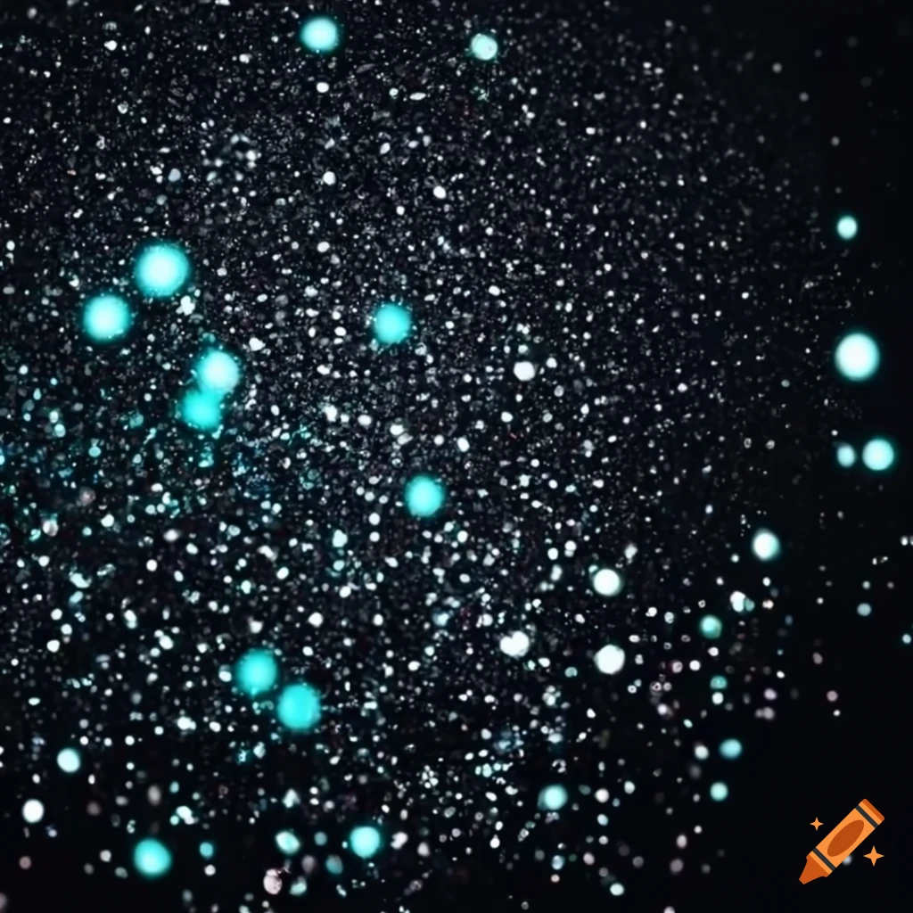 Glittering particles on black background, zoomed in on Craiyon