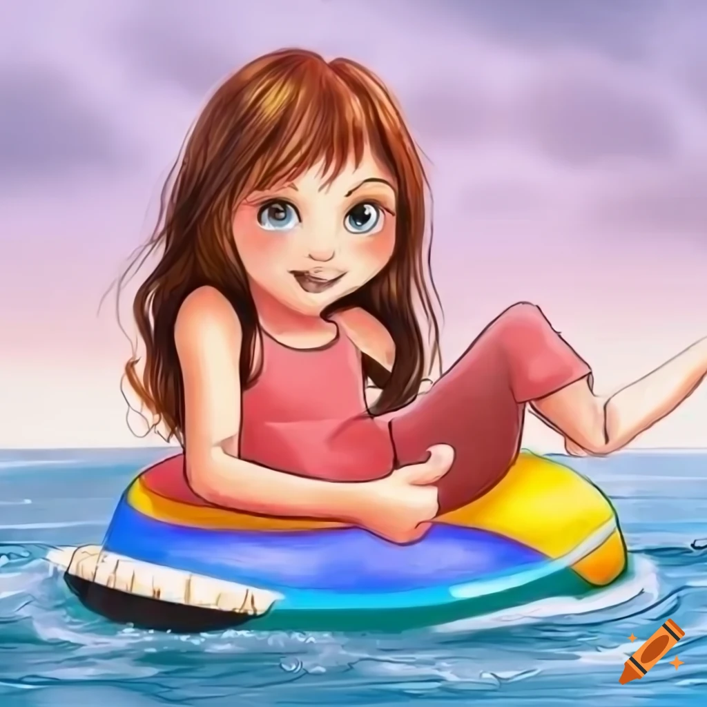 2d cartoon girl riding a bumper boat
