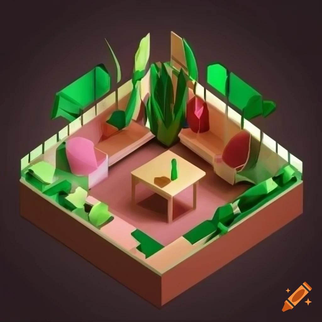 Glass isometric cube room with many tulips