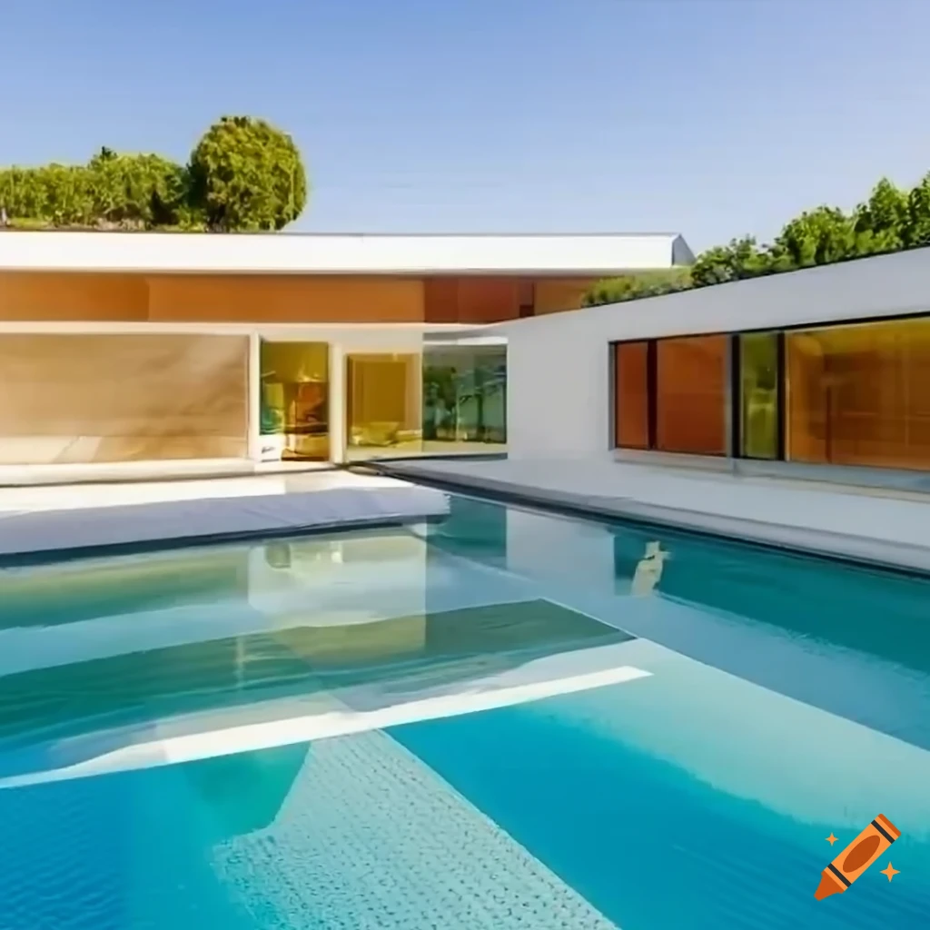 Architecture modern house pool caustics 4k exterior day on Craiyon