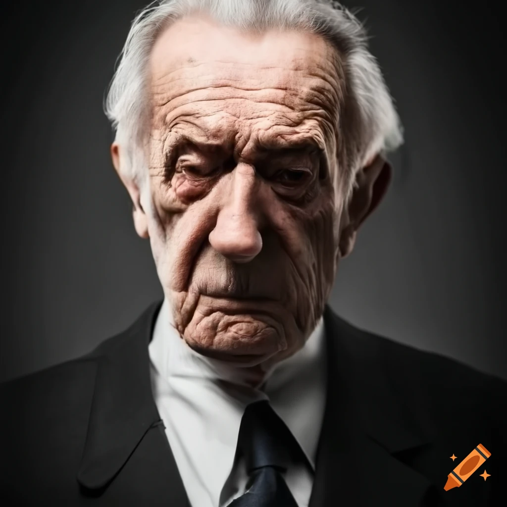 Elderly man in a suit with a stern expression