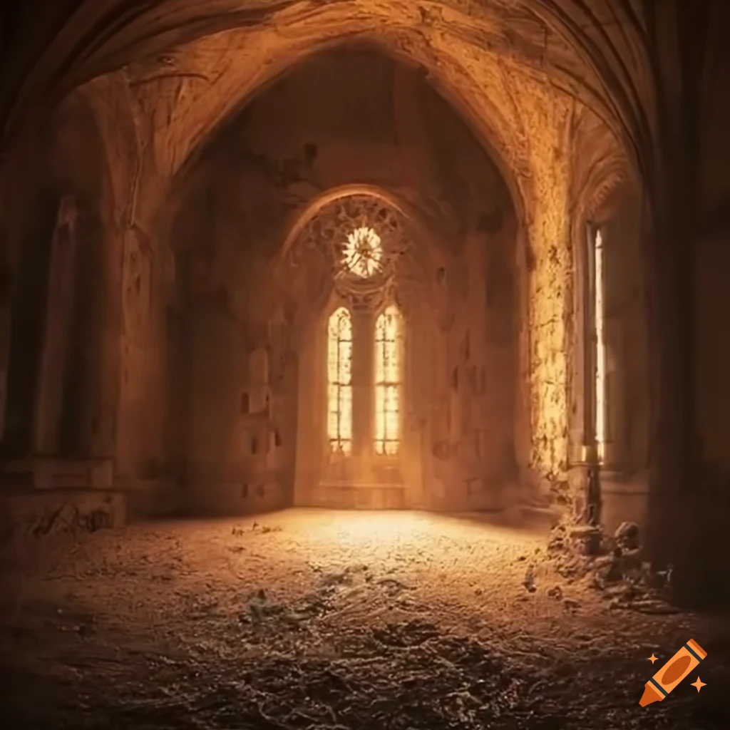 Room in a castle full of dust and cobwebs
