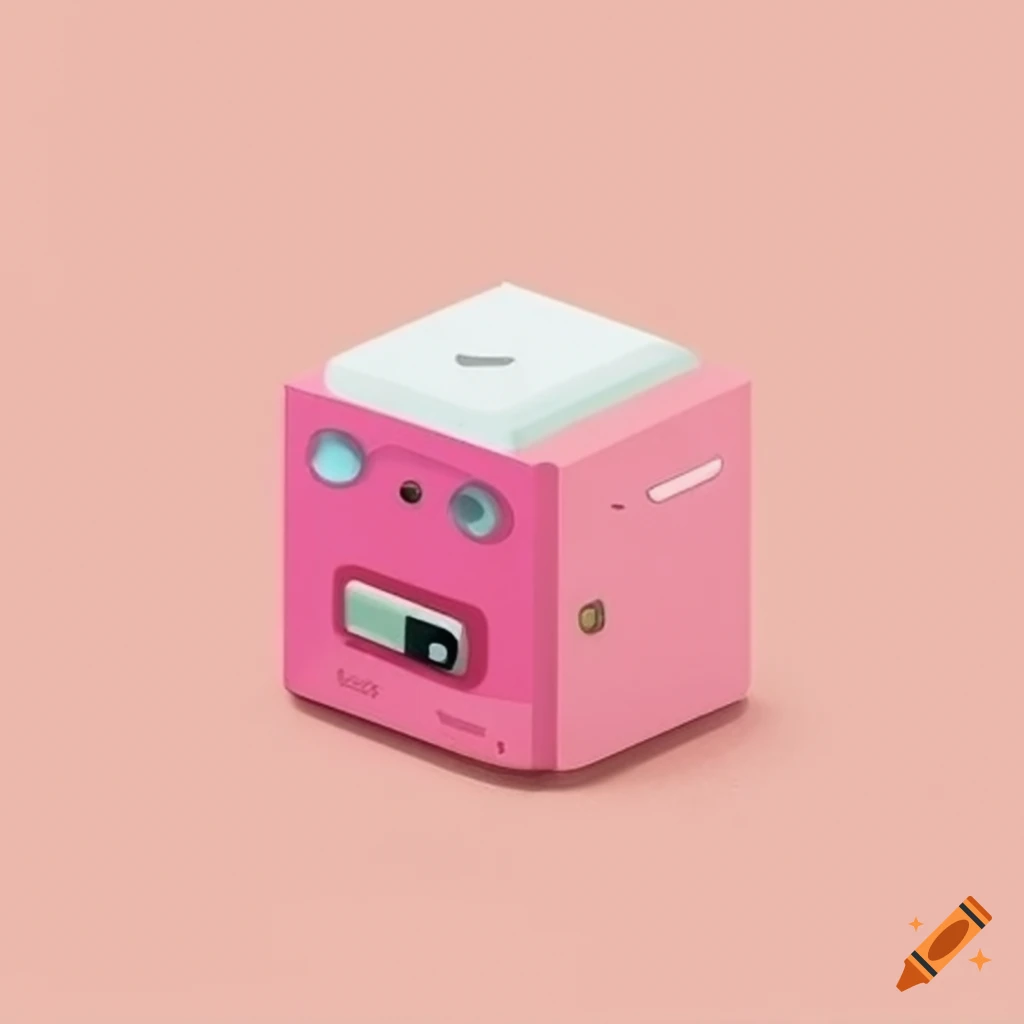 Isometric mini printer cute pink and white with buttercups