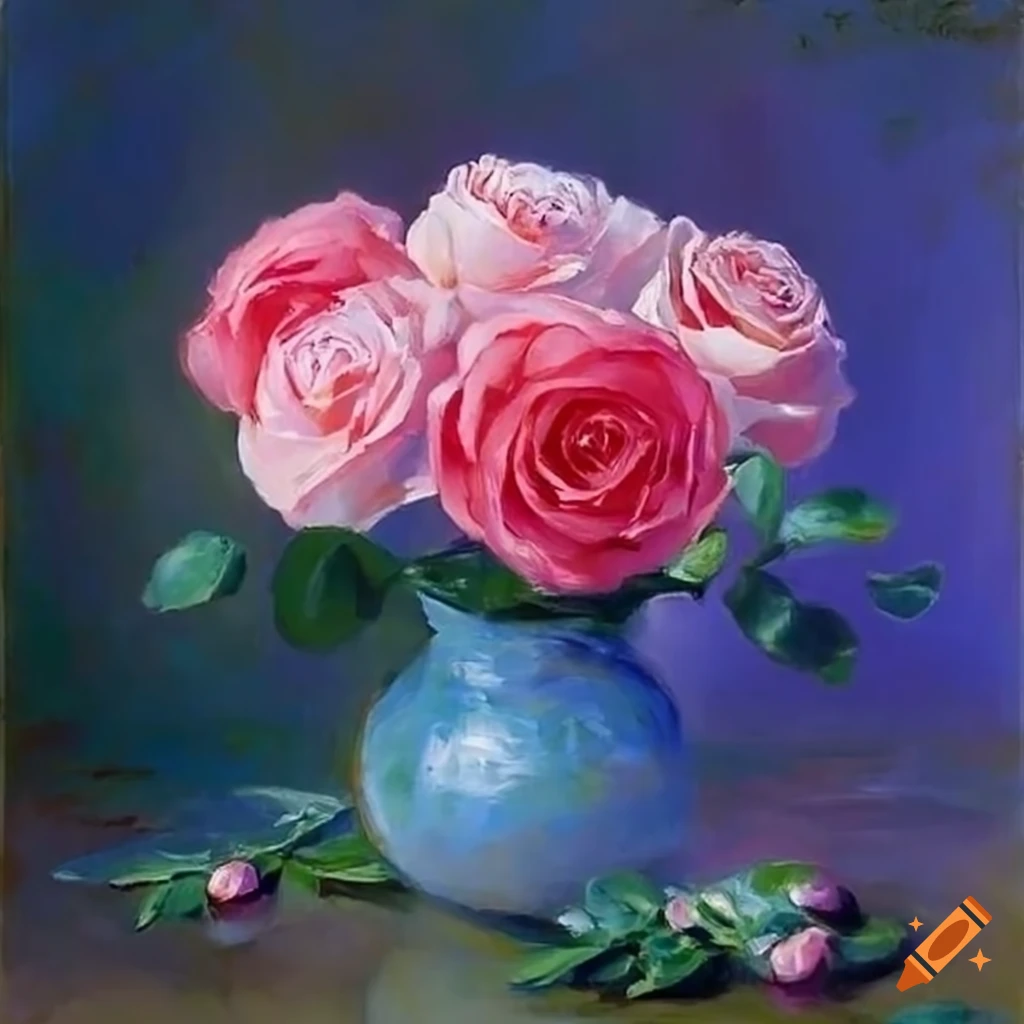 A beautiful bouquet of roses impressively painted by monet