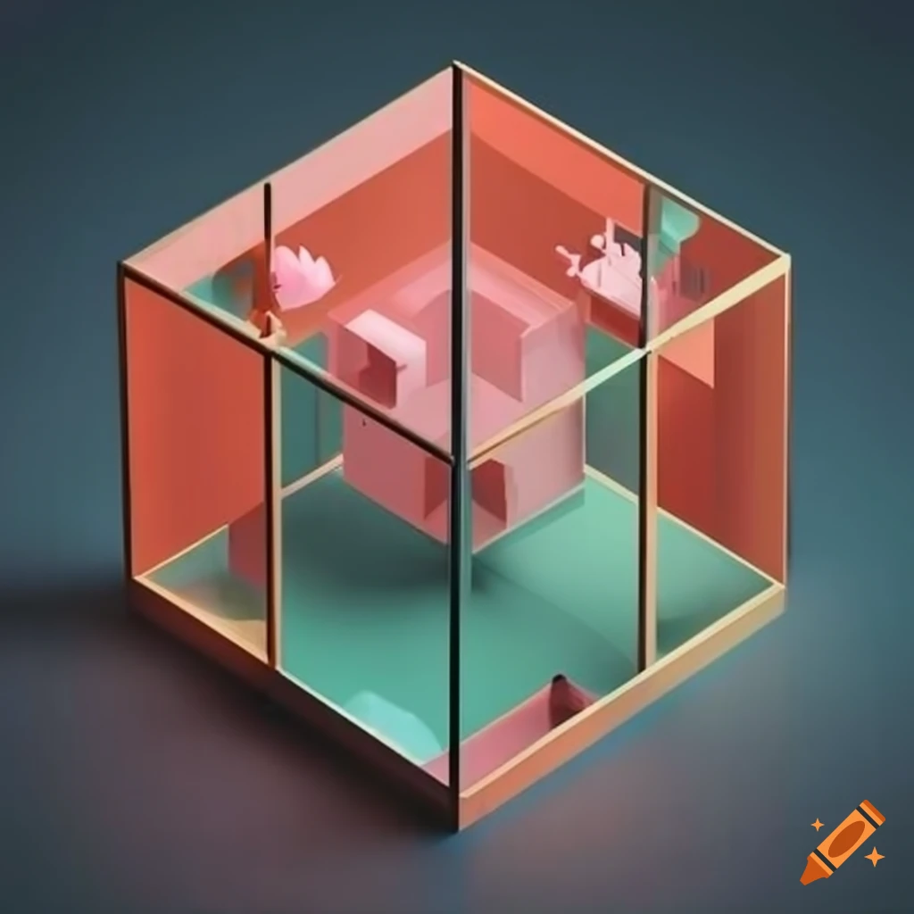 Glass isometric cube room inspired by tulips