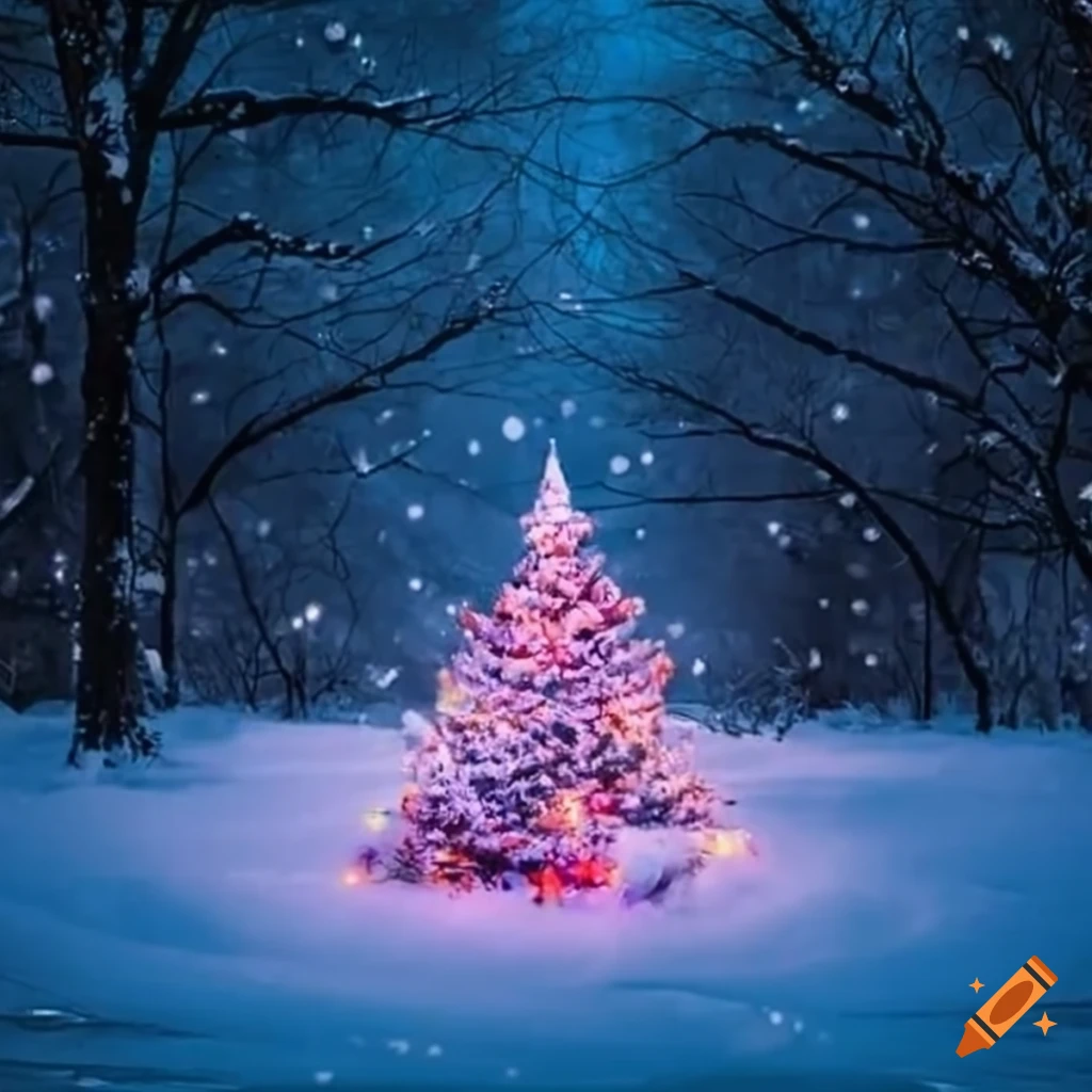 Christmas during a snowstorm beautiful lights everywhere