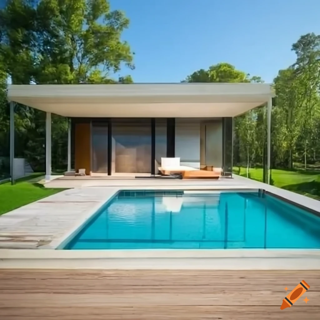 Architecture modern house pool 4k exterior