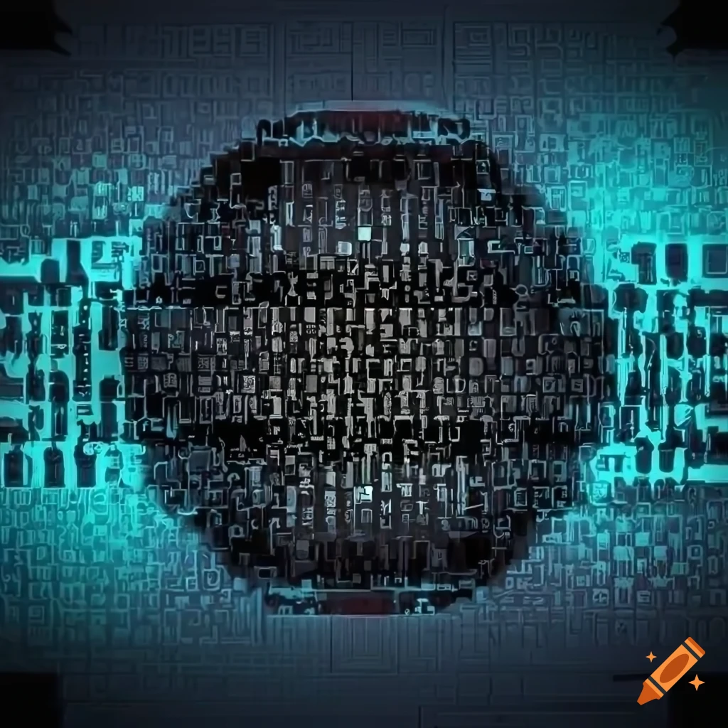 Large symbols of computer code on a dark background, Sharp, sharp ...