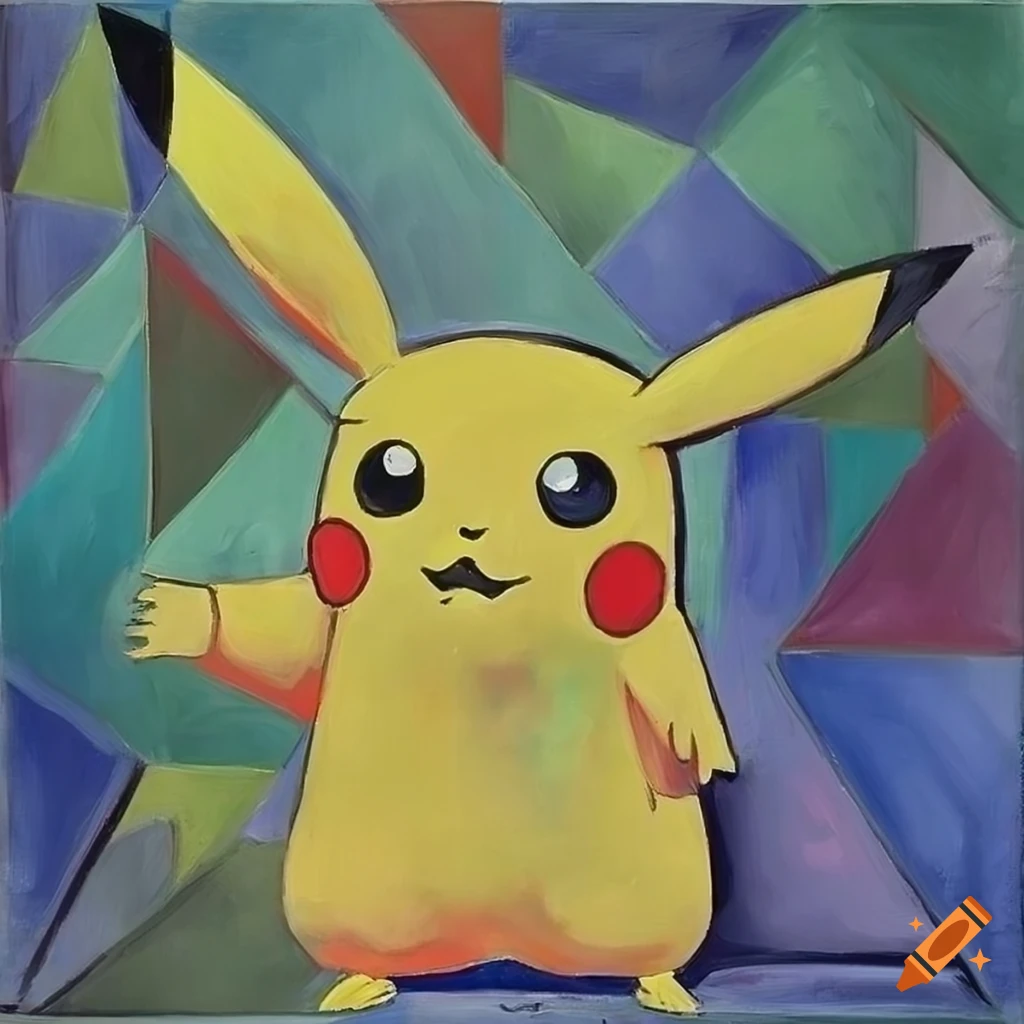 Pikachu waving at the viewer, cubist painting by Pablo Picasso, oil on ...